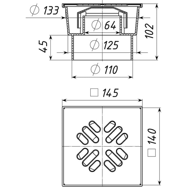 Трап вертикальный D110 "сухой" затвор решетка нерж. сталь 150х150 (ТП 104.110-150VSDs) – купить ...